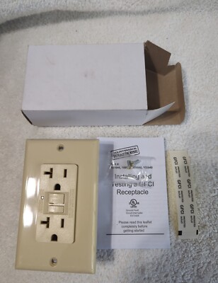 20 Amp Self-Test GFCI Receptacle 125V Back and Side Wired Ivory Qty-1 ...