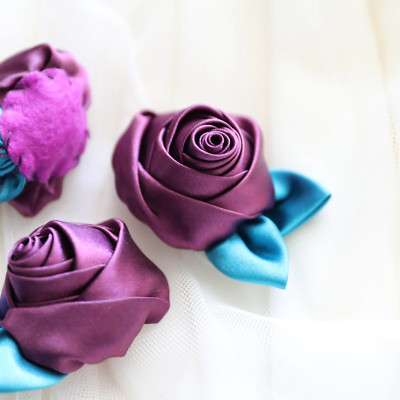 3pcs of Dark Purple Satin Rose Flower, Rolled Purple Satin Flower with ...
