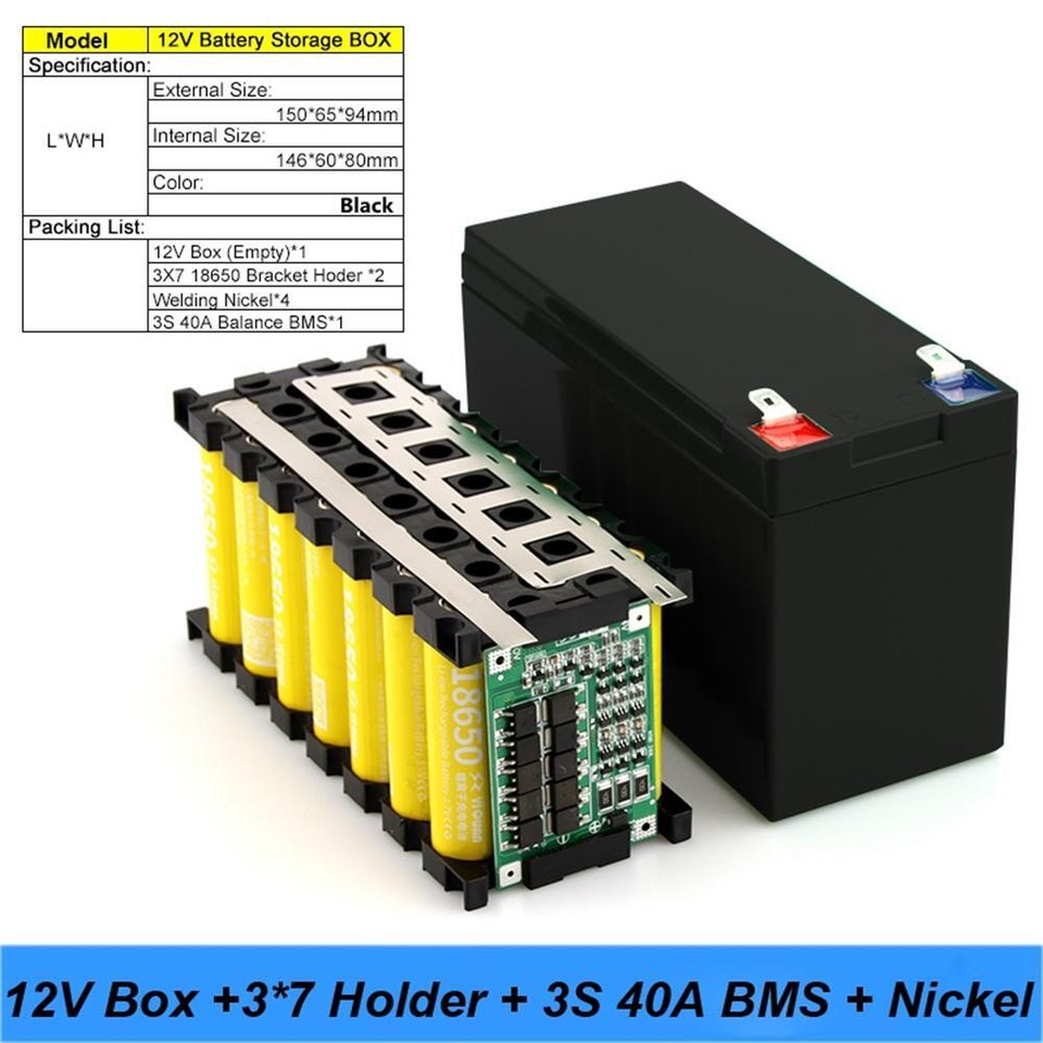 12V 3S 7P 40A Li-ion Battery Pack DIY Kits Case Holder for 18650 Power ...