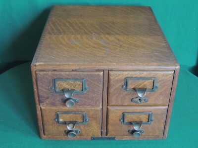 4 Drawer Wood Index Card Catalog File Cabinet Yawman & Erbe Dovetailed ...