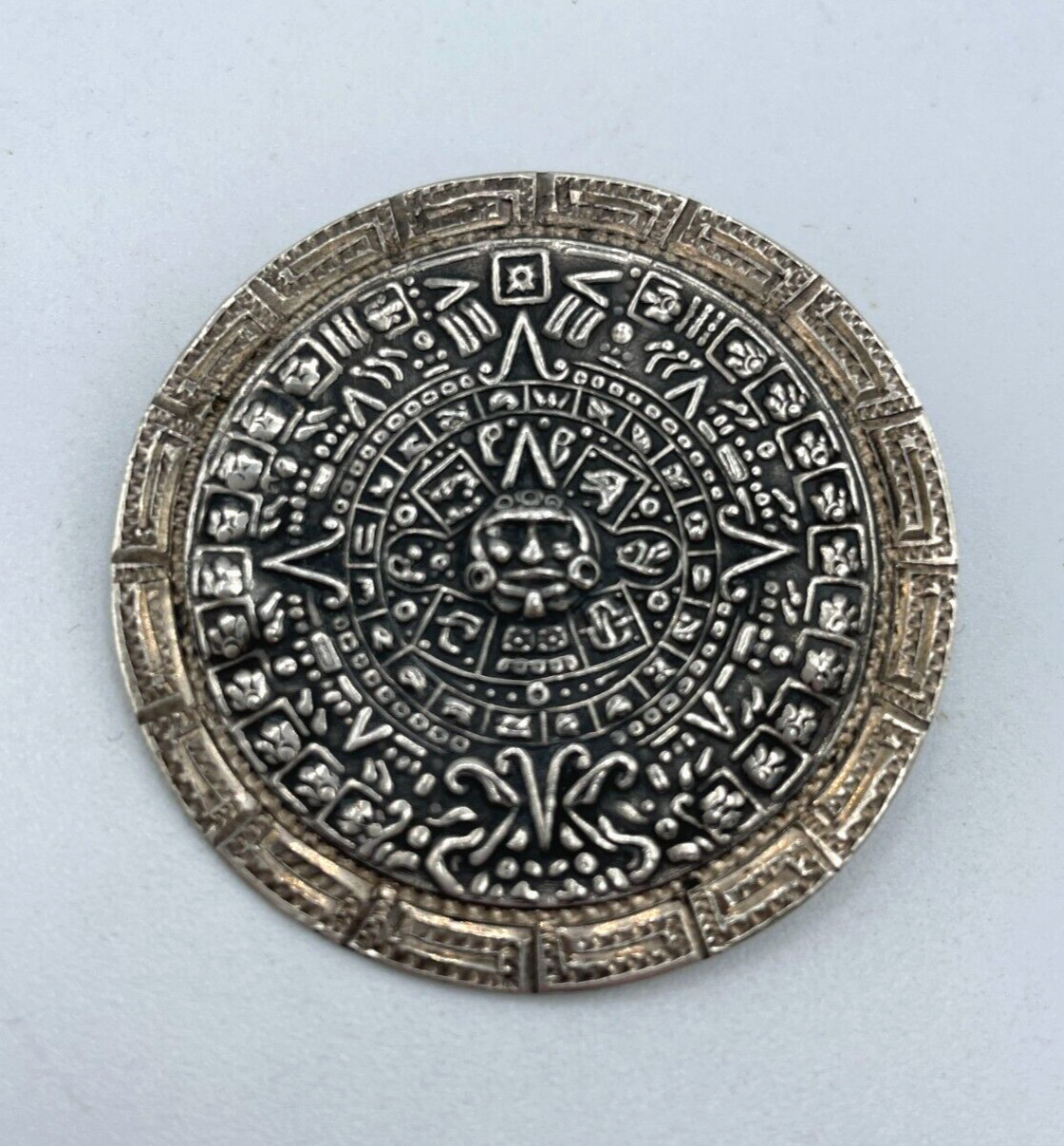Vintage Aztec Mayan sun dial calendar sterling silver… - Gem