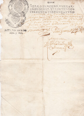 1670-71 King Carlos II Spain Stamped Revenue Document Revalidated for ...