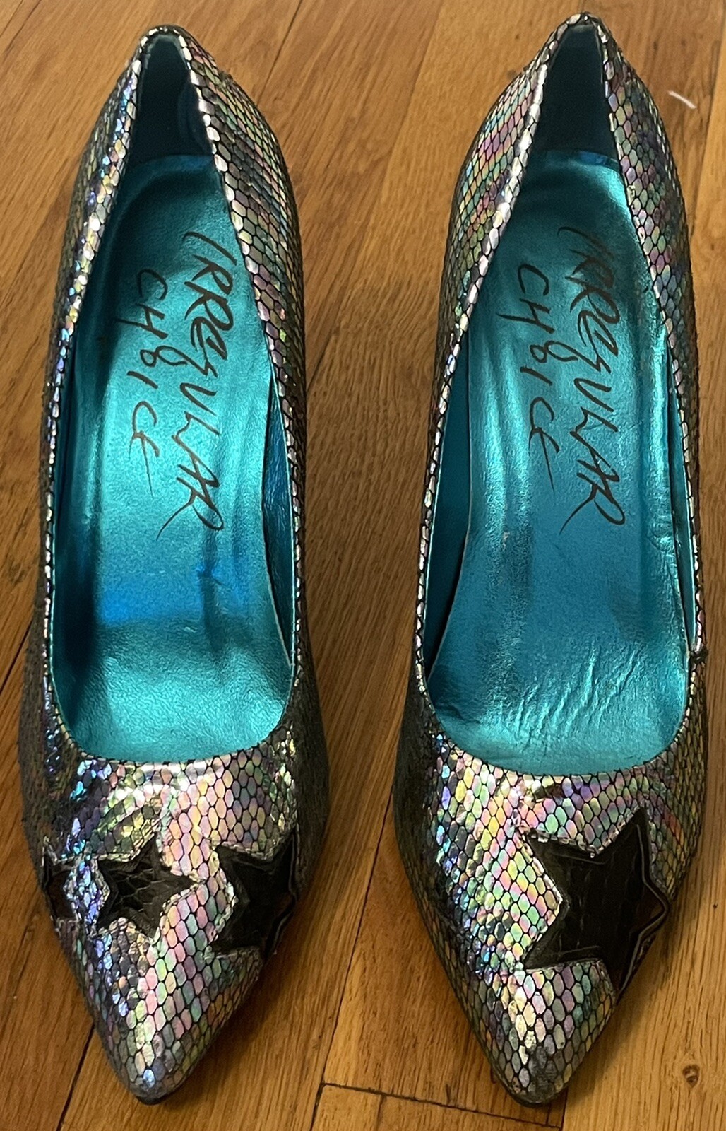 IRREGULAR CHOICE silver black star shimmery pumos heels 9 | eBay