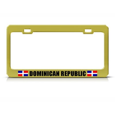DOMINICAN REPUBLIC FLAG GOLD COUNTRY Metal License Plate Frame Tag ...