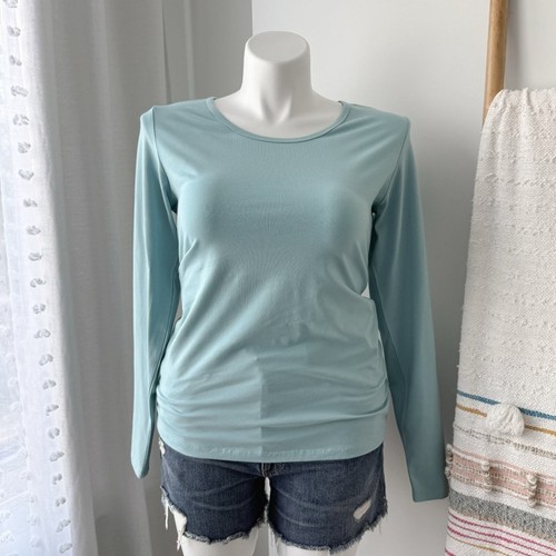 Peruvian Connection Birds Egg Aqua Blue Teal Long Sleeves Layering Tee Large | eBay