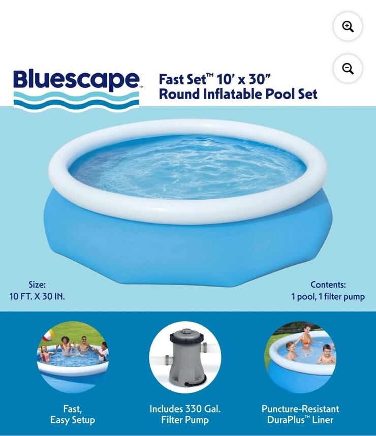 Bluescape Fast Set 10’ x 30” Round Inflatable Soft Sided Above Ground ...