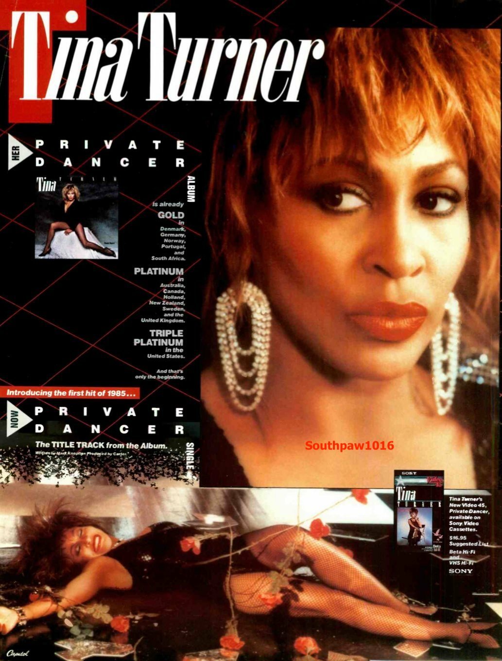 1984 Tina Turner "Private Dancer" Song Release Music Industry Promo Ad ...