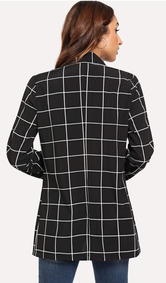 Women's Open Front Blazer Casual Lightweight Plaid Roll Up Sleeve, Size ...