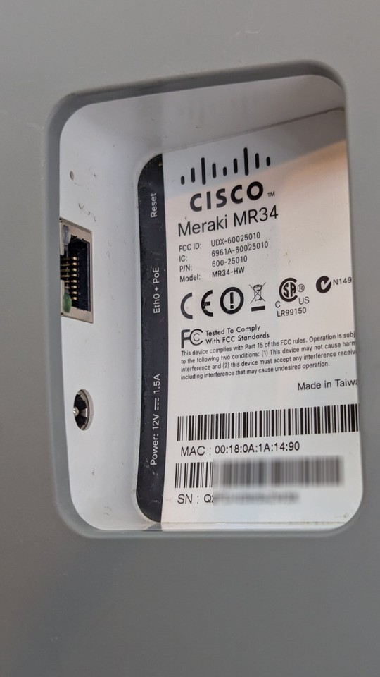 🔥UNCLAIMED🔥 MR34-HW Cisco Meraki AP Access Point + Mounting Bracket ...