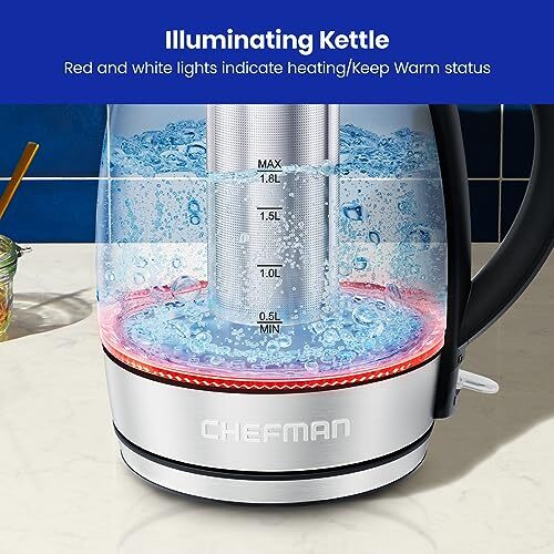 Chefman 1.8L 1500W Glass Electric Kettle with Tea Infuser, Keep Warm ...