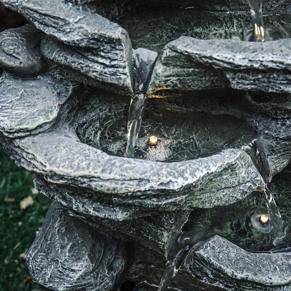 Outdoor Water Feature Fountains Electric Plug-In LED Garden Cascading ...