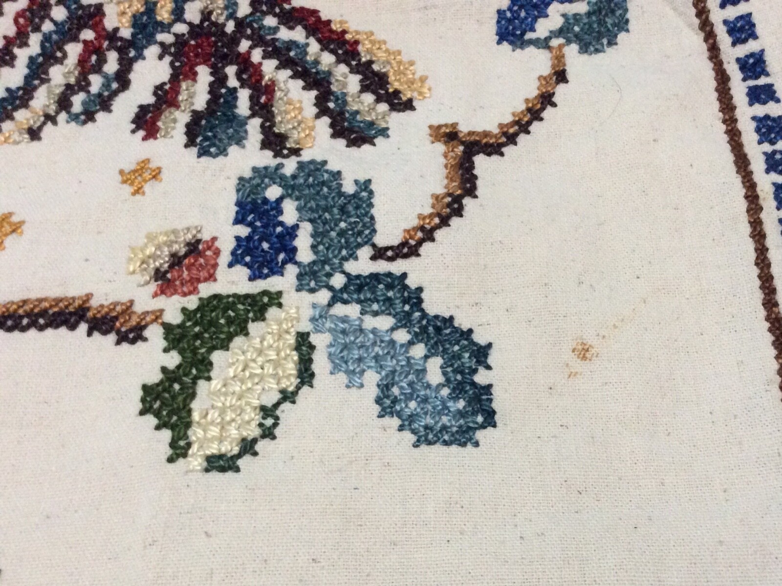 Vintage Embroidered / Cross Stitch Deer & Turkey Tablecloth Crochet ...