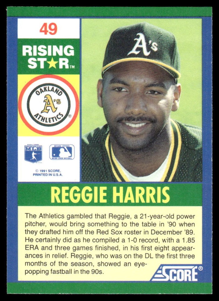 1991 Score 100 Rising Stars Reggie Harris #49 Oakland Athletics | eBay