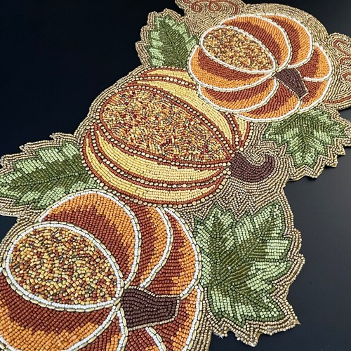 Handmade bead table runner, multicolour pumpkin and flower fall and ...