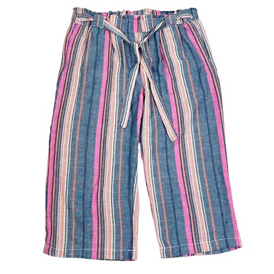 Dash Women's Linen Blend Stripe High Rise Elastic Tie Waist Wide Leg ...