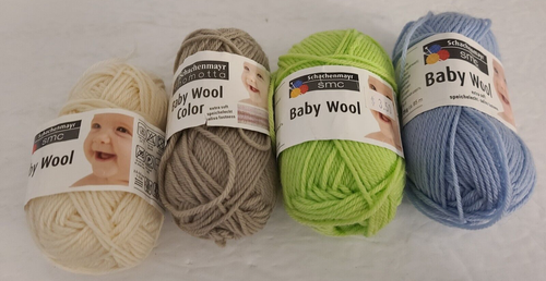 Schachenmayr (SMC) BABY WOOL Lot of 4 mixed colors Green Blue Brown, 3 ...