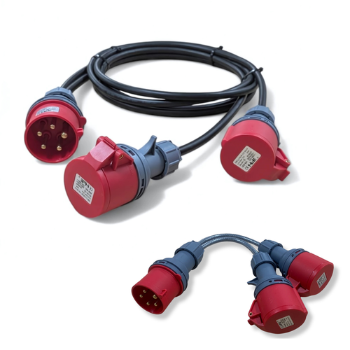 32A 5 Pin 4 Pin 3 Phase Splitter Lead to 2×16A Sockets 0.5–5m Tails ...