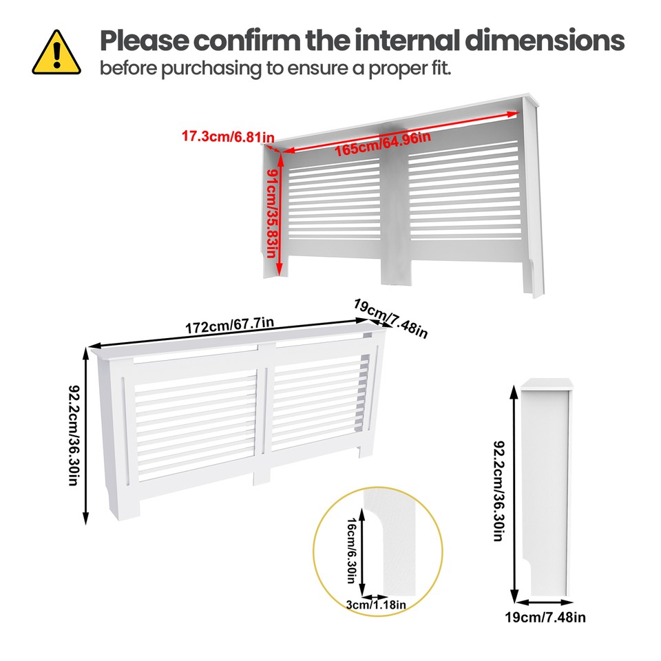 91/100cm Internal Radiator Cover MDF Modern Cabinet Slatted High ...