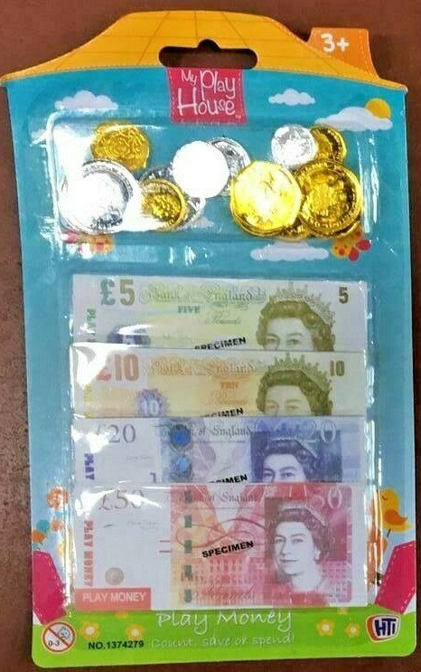 CHILDRENS TOY PRETEND PLAY MONEY NOTES AND COINS SHOPPING FUN GIFT ...