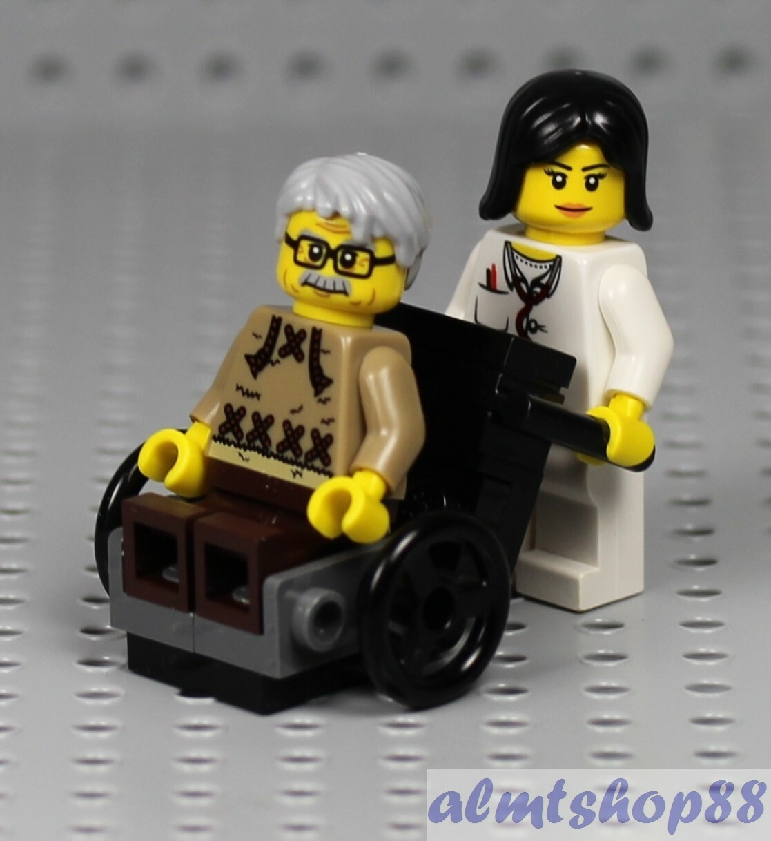 LEGO - Grandfather & Nurse Minifigures in Wheelchair Grandpa Male City ...