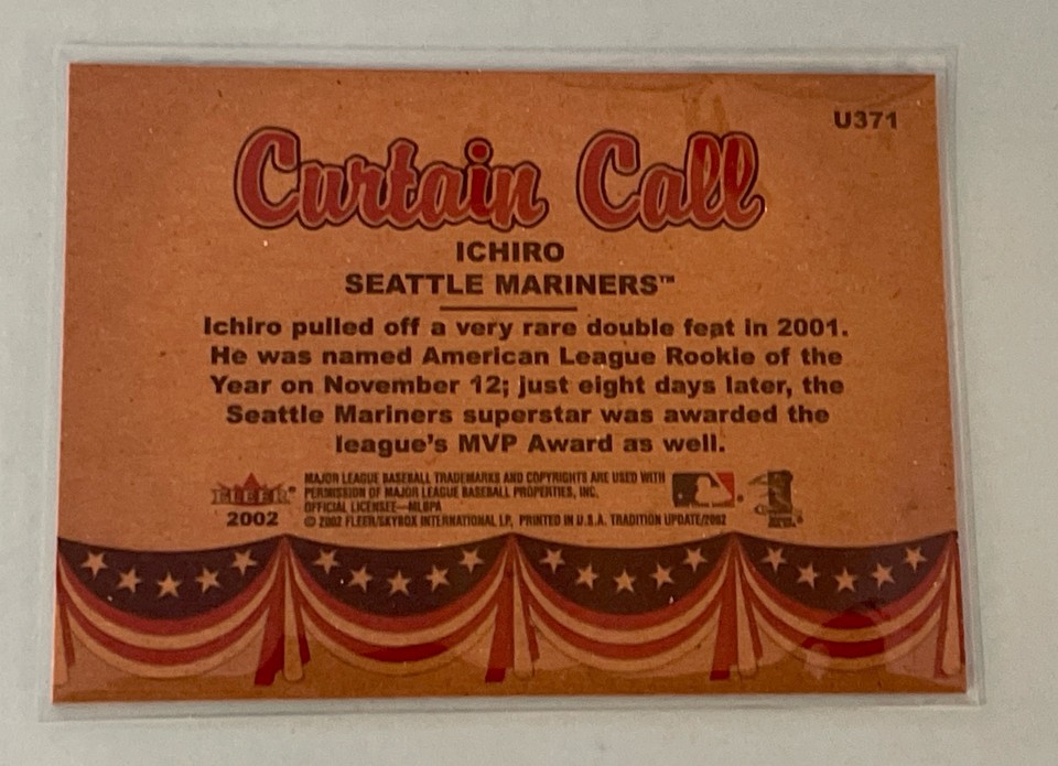 2002 FLEER TRADITION BASEBALL CURTAIN CALL ICHIRO SEATTLE MARINERS # ...