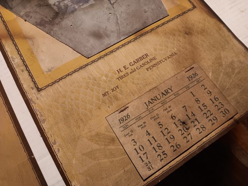 VINTAGE LOT OF 2 MT JOY PA CALENDARS 1926 HE GARBER TIRES & GASOLINE ...