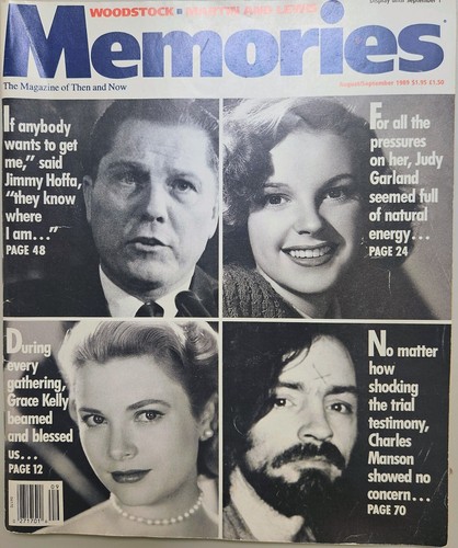 MEMORIES MAGAZINE 1989 JUDY GARLAND CHARLES MANSON GRACE KELLY HOFFA ...