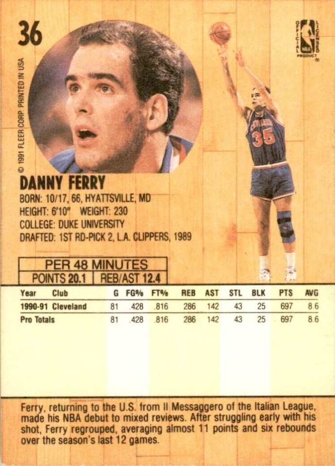 1991-92 Fleer Danny Ferry . Cleveland Cavaliers #36 | eBay