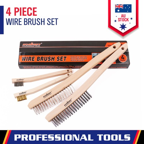 4Pcs 20-35cm Long Wire Brush Set Stainless Steel Brass Rust Remove Wood ...
