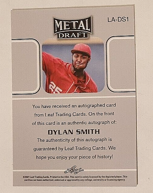 2021 Leaf Metal Draft Signatures Silver #DS1 Dylan Smith Rc Autograph ...