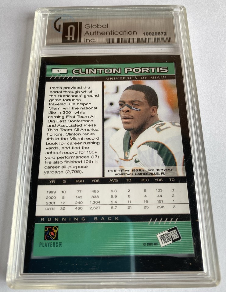 Graded 7 2002 Press Pass #17 Clinton Portis Rookie Miami Hurricanes | eBay