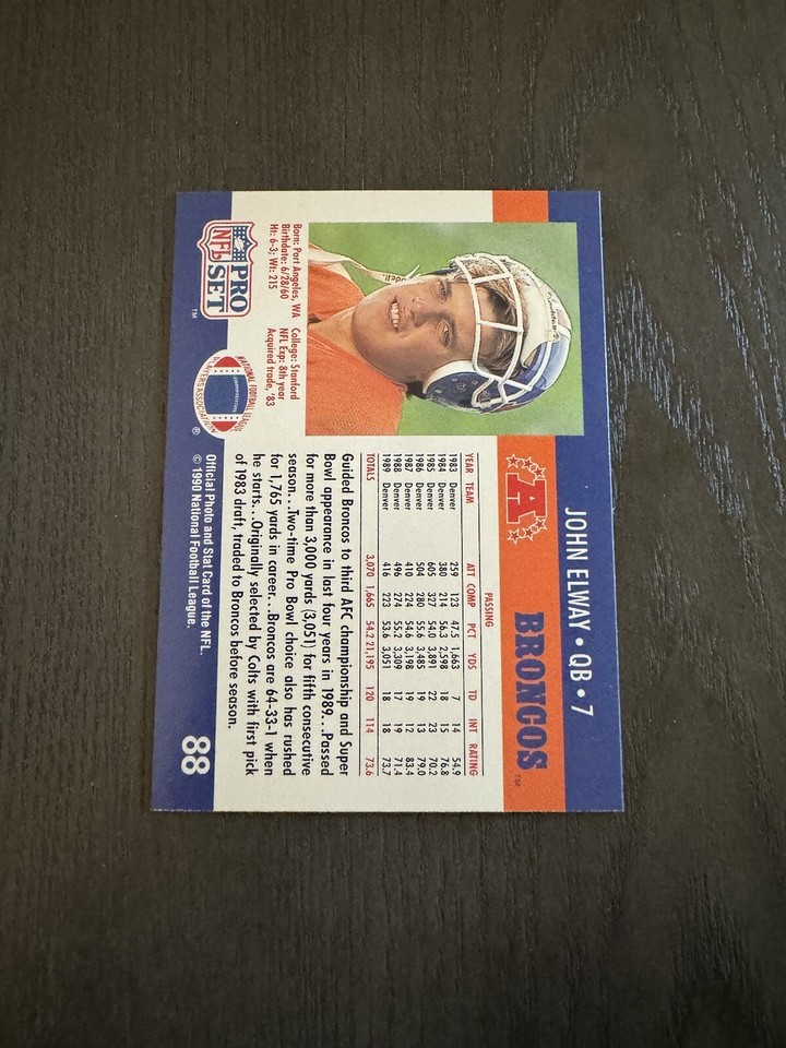 1990 Pro Set #88 JOHN ELWAY Denver Broncos Football Card HOF | eBay