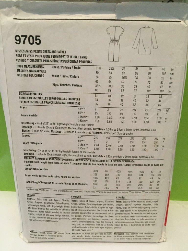 Simplicity Sewing Pattern 9705 Misses Jacket Dress Size 8-18 Uncut ...