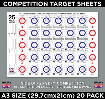 A3 COMPETITION TARGET SHEETS 25 Yard Metre Benchrest Rifle Card Targets ...