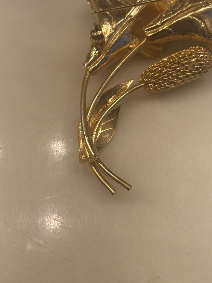 Cattails Brooch Vtg Wheat Flower Stem Gold Gilt Jewelry Pin 3" | eBay