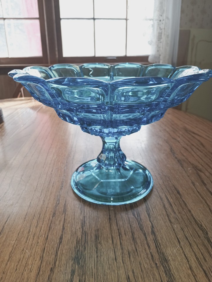 Vintage HFM Fostoria Sandwich Copper Blue Glass Compote Bowl See Pics ...