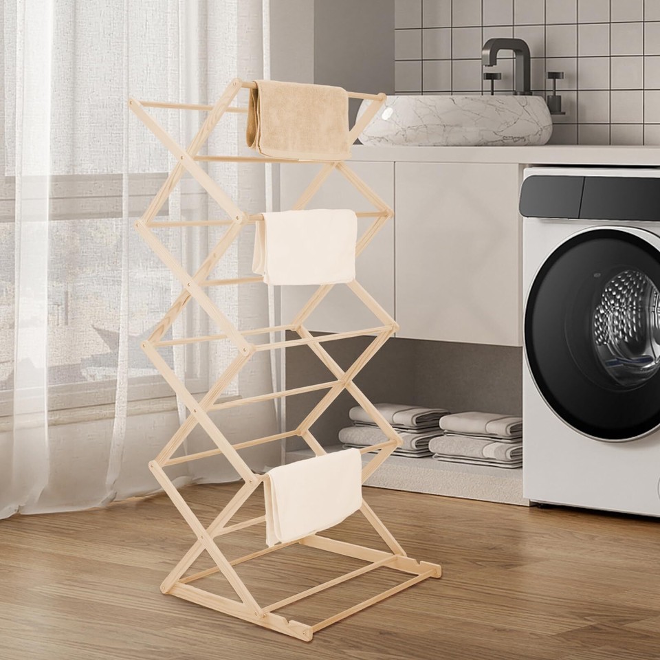 Clothes Airer Dryer Horse Maiden Wooden Folding Traditional 4 Tier ...