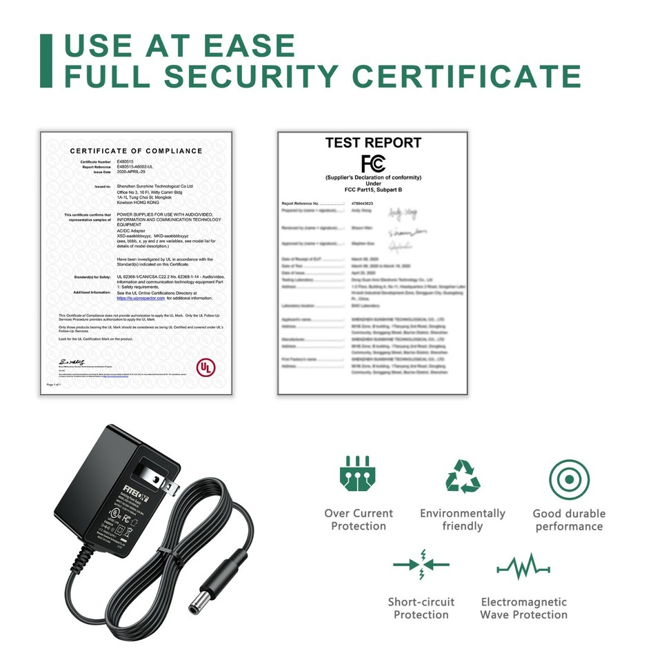 UL 5ft 12V AC-DC Adapter Charger For Shure Mic Mixer Receiver PS20 ...