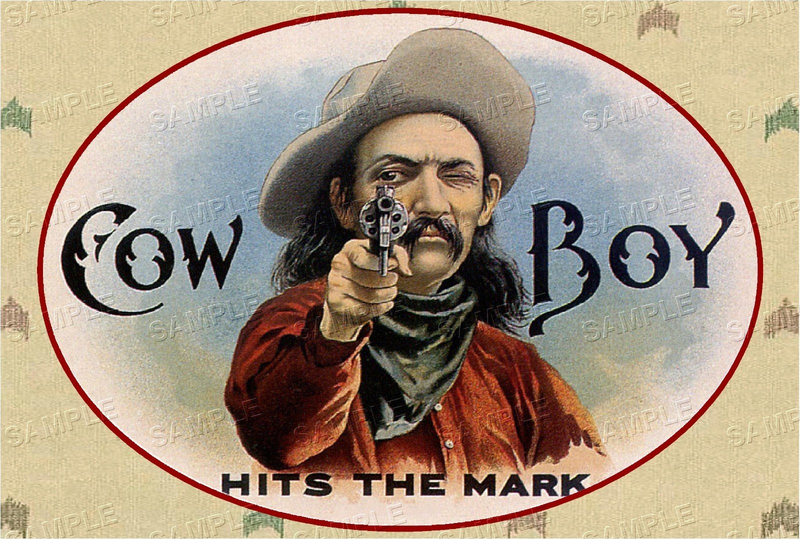 VINTAGE Western COWBOY Vintage era CANVAS Cigar Box Label Art ~ LARGE ...