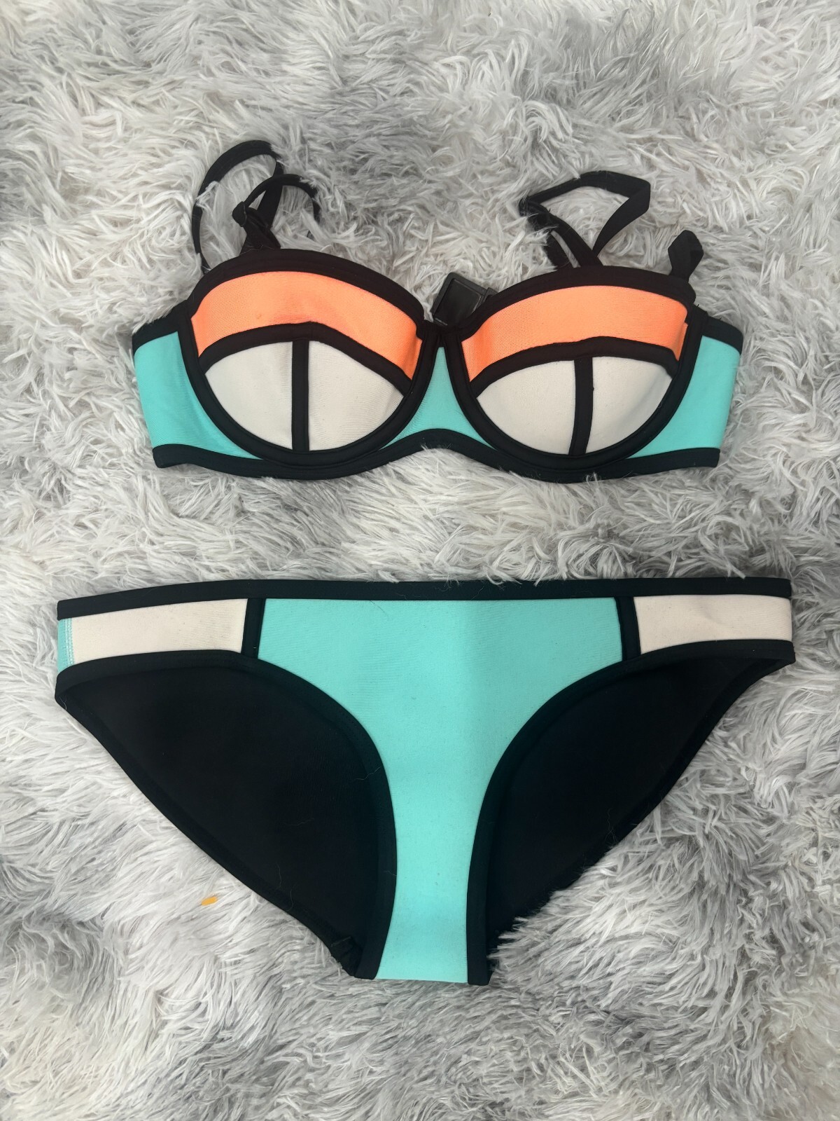 Triangl - Neoprene Colorblock Bikini Set in Blue & Or… - Gem