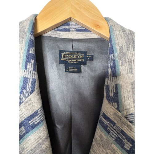 Pendleton 100% Virgin Wool Blanket Coat Gray Blue Stripes Jacket Women's Size LP | eBay