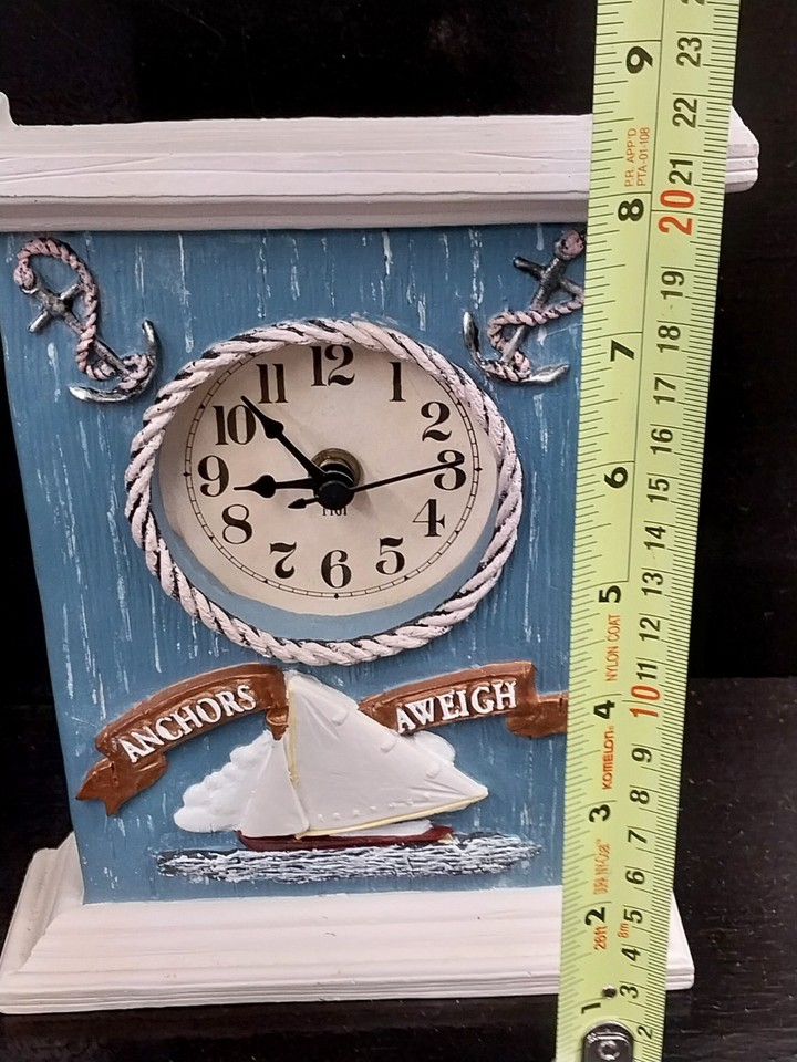 Anchors Aweigh Desk Clock White And Blue Vtg With Sailboat | eBay