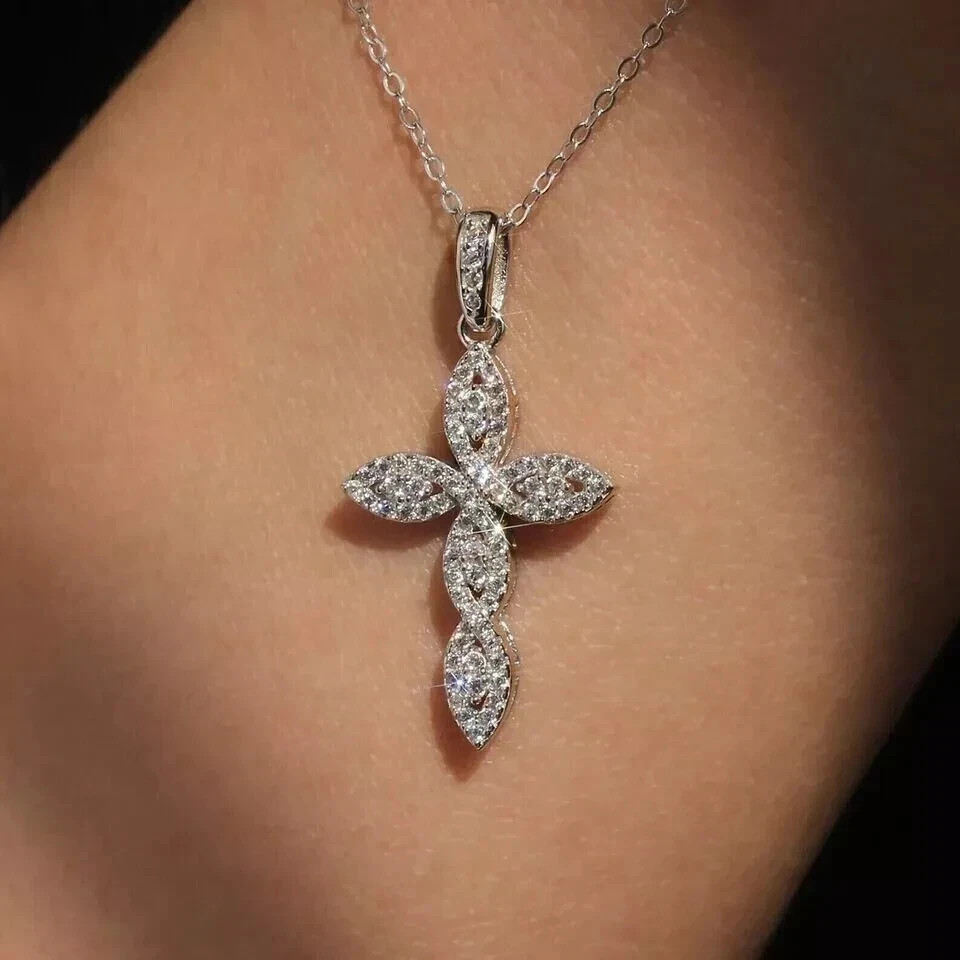 2Ct Round-Cut Lab-Created Cross Pendant 14K White Gold Plated | eBay