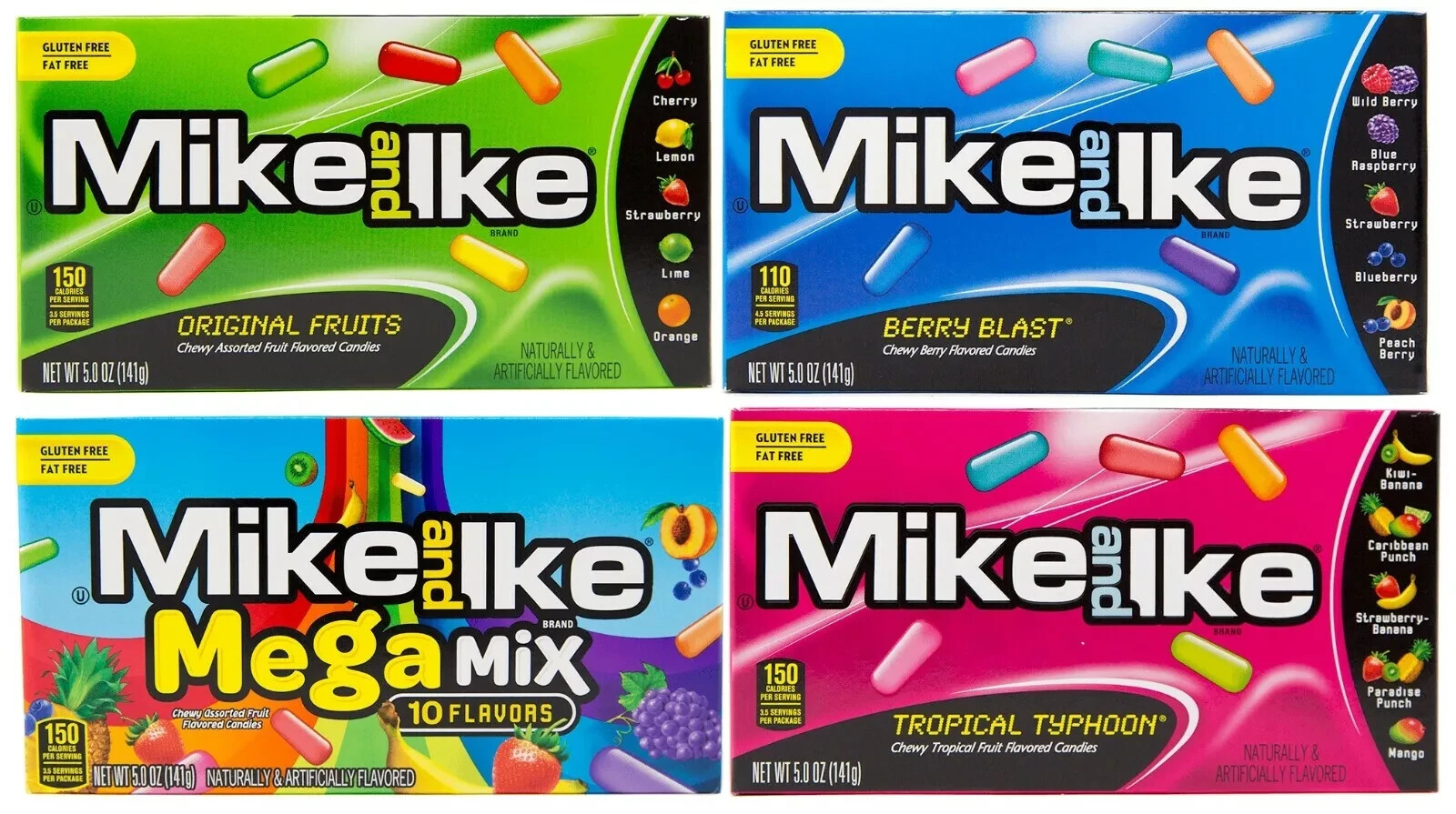 4x Mike & Ike Variety Pack- Original Fruit/Berry Blast/Mega Mix ...