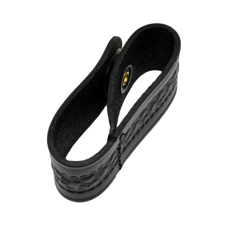 Perfect Fit Basketweave Leather Handcuff Strap Holder Black Safety Snap ...