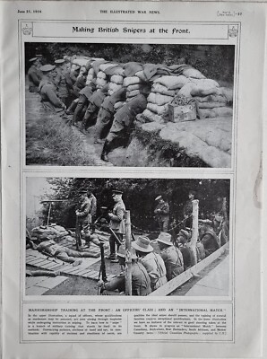 1916 WWI WW1 PRINT BRITISH SNIPERS AT THE FRONT MARKMANSHIP TRAINING ...