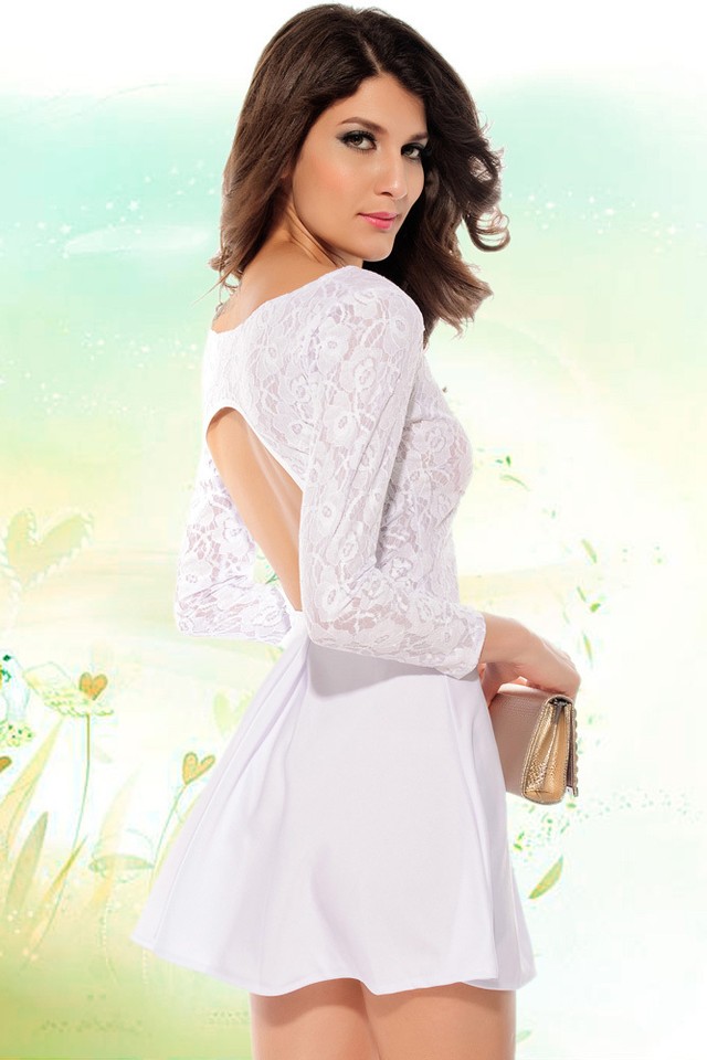 Cute Avery Partially Lined Lace Upper Back Cut Out Mini Dress White | eBay