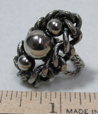 Chunky Ball and Chain Ring Braided Adustable Band Gun Metal Silver Tone ...