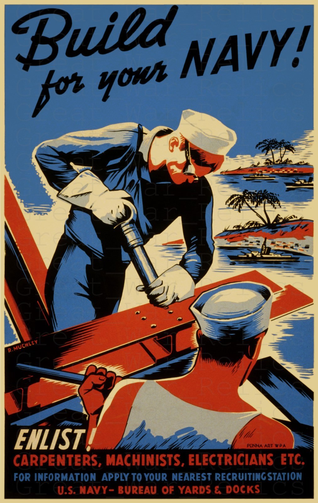 WW2 American Propaganda Poster - Build For Your Navy, US Navy ...