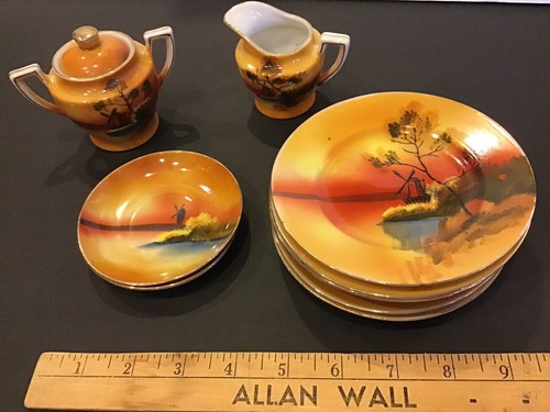 JAPANESE CHILDS TEA SET ORANGE SUNSET WITH WINDMILL (11 Pc) | eBay